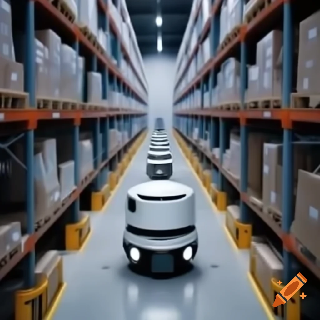 Automated warehouse featuring picking robots on Craiyon