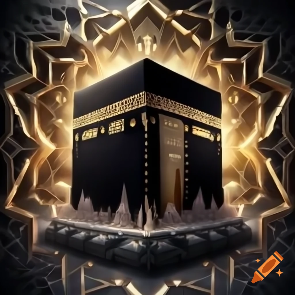 Detailed image of the Kaaba with Islamic geometric patterns and ...