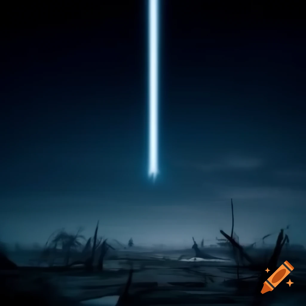 Lightning sky above music note rising from ground with road leading to ...