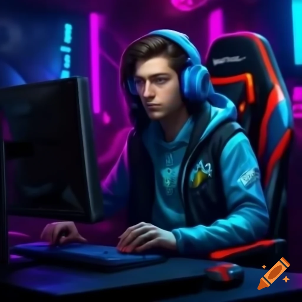 Gamer engaged in playing video games on Craiyon