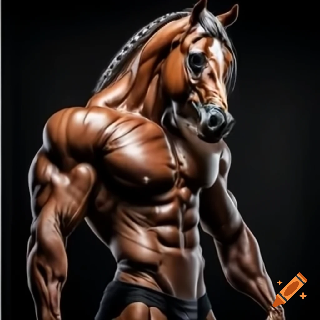 Muscular man with a horse head, surreal art on Craiyon