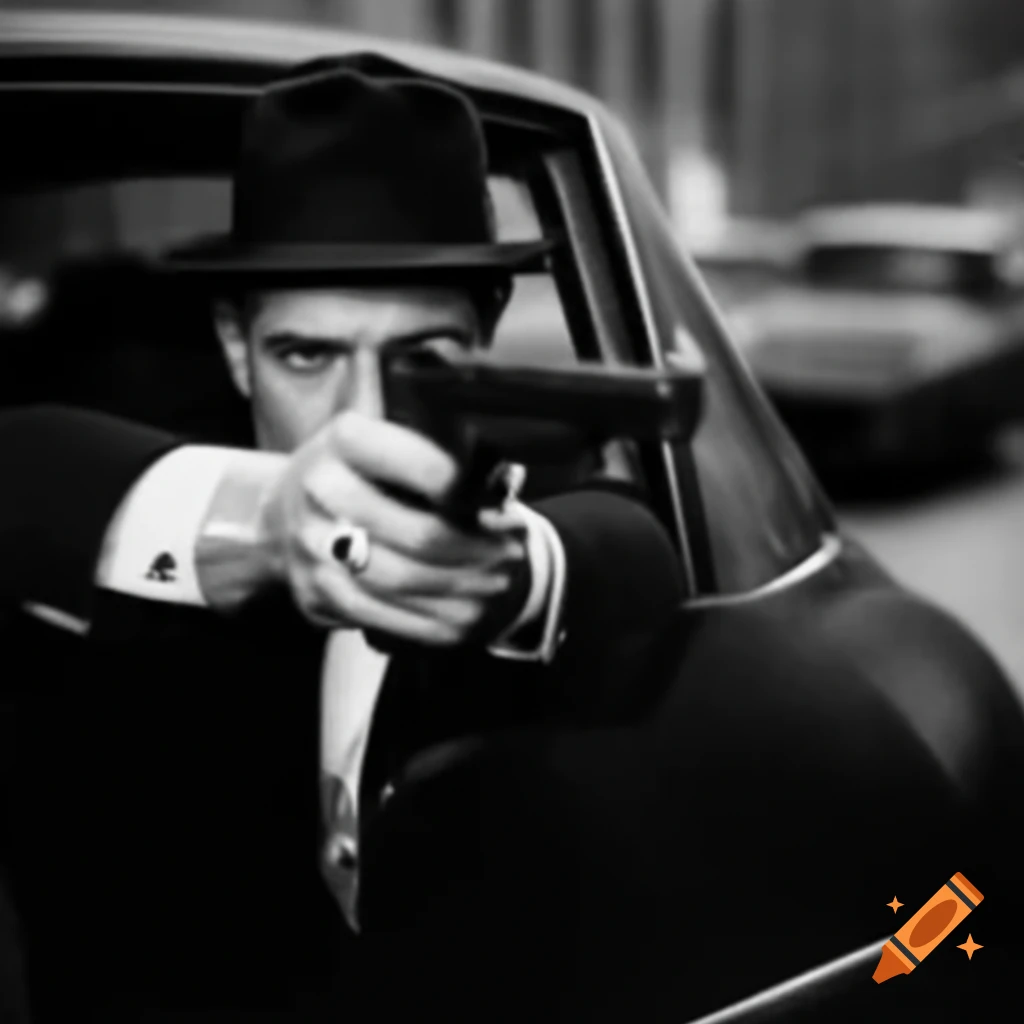 Gangster inside car making gun hand signs on Craiyon