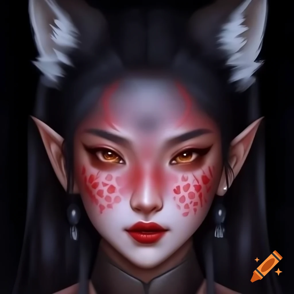 Character design featuring central asian girl with wolf features and a ...