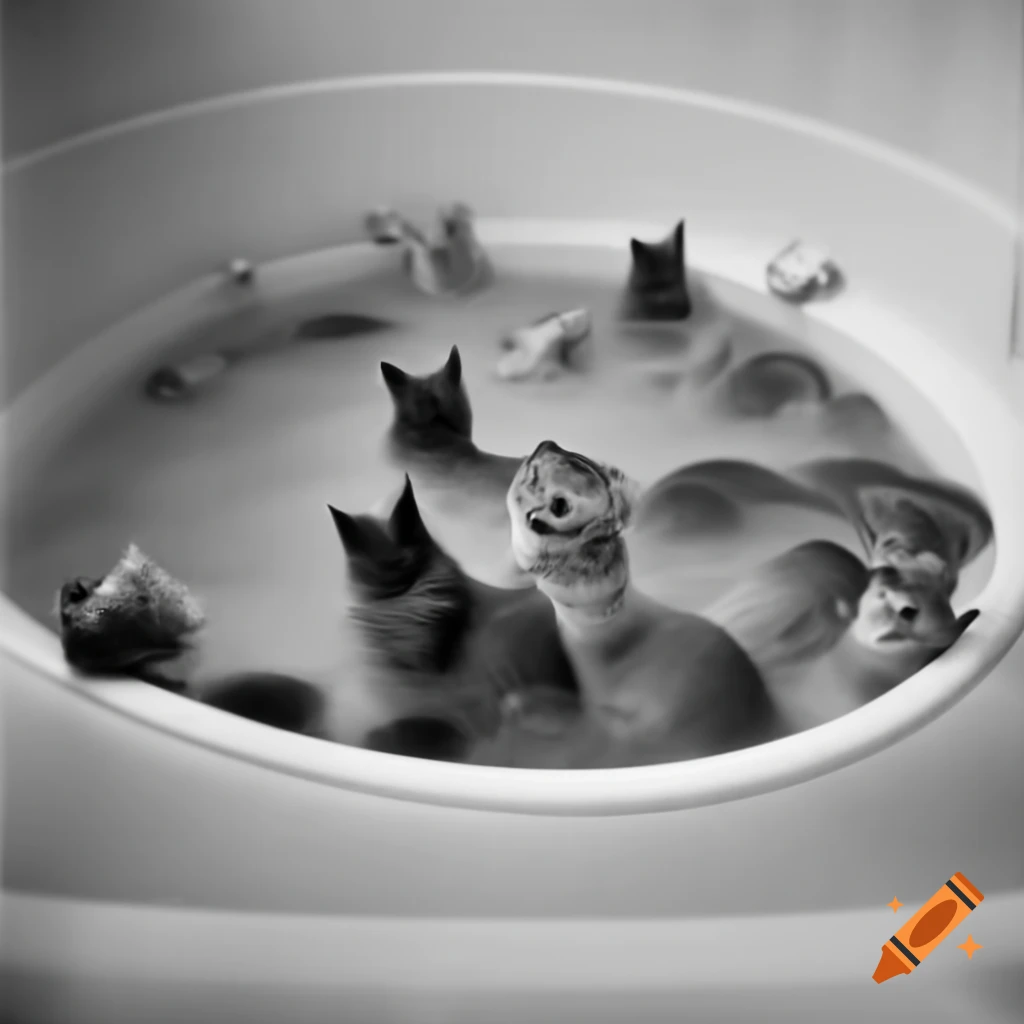 Cats swimming in a full bathtub on Craiyon