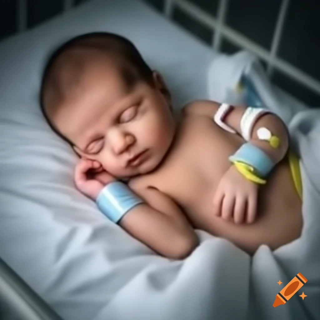 Newborn baby girl in hospital setting, missing left arm on Craiyon