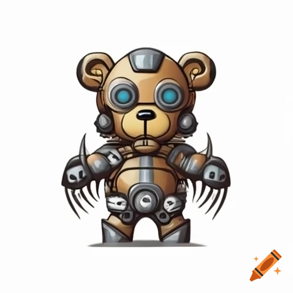 Steampunk robotic teddy bear with metal gears, claws and teeth made of ...