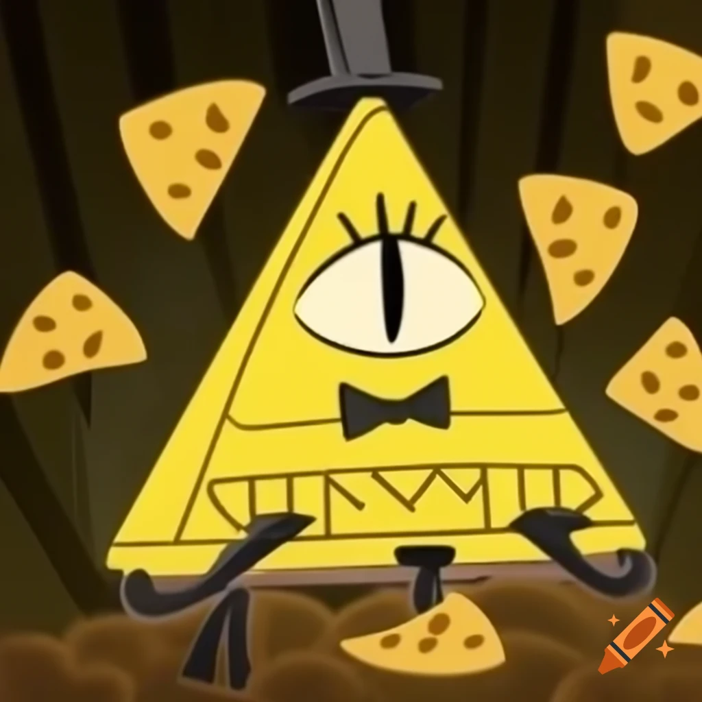 Bill Cipher character eating chips on Craiyon