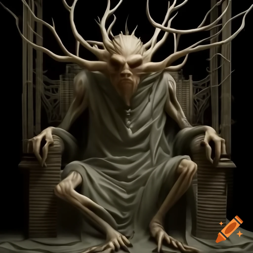 Undead creature on throne with tree-like appearance, inspired by ...