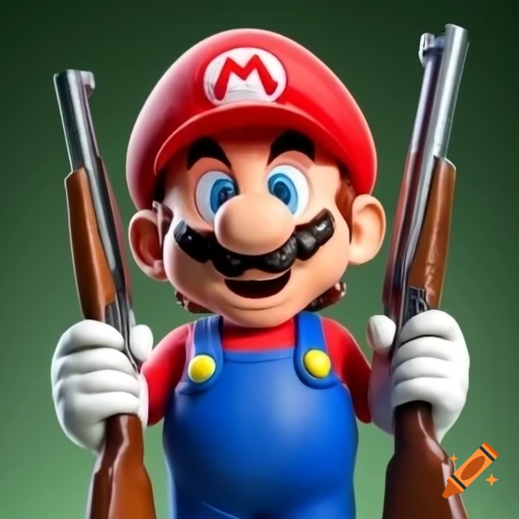 Super mario character holding a shotgun on Craiyon