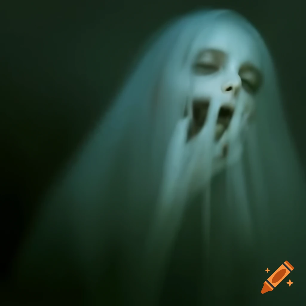 Ethereal ghostly appearance with grainy texture reminiscent of VHS, low ...