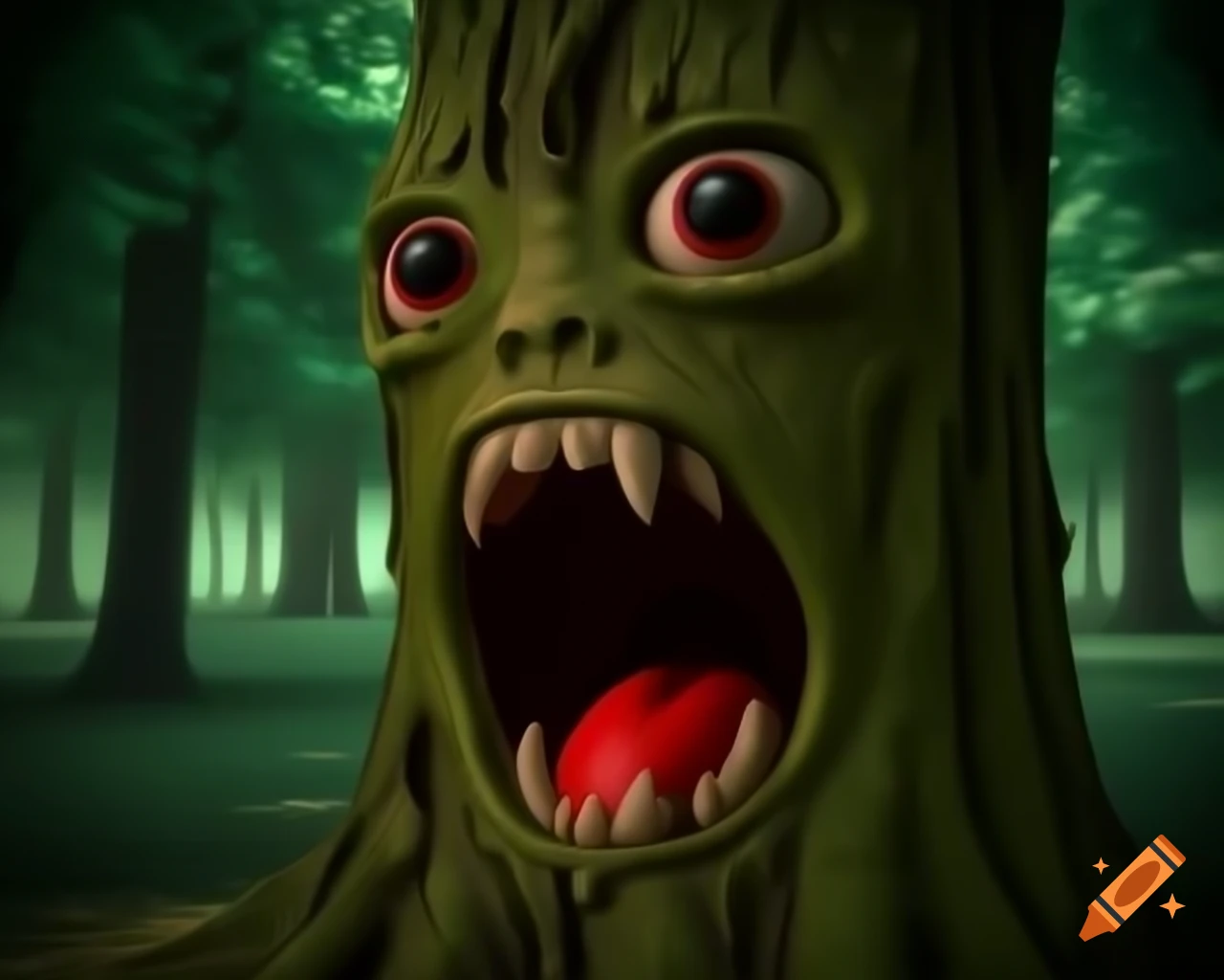 Creepy 3D CGI anime fantasy artwork of tree face with bark texture and ...