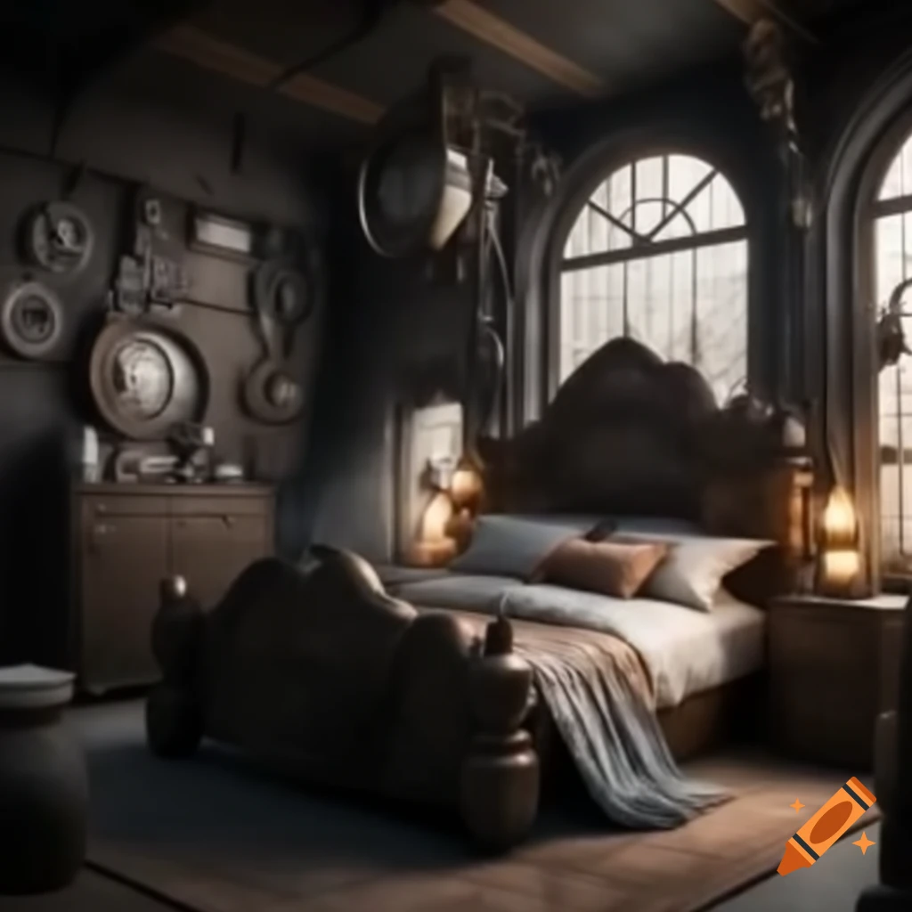 Steampunk style bedroom interior design on Craiyon