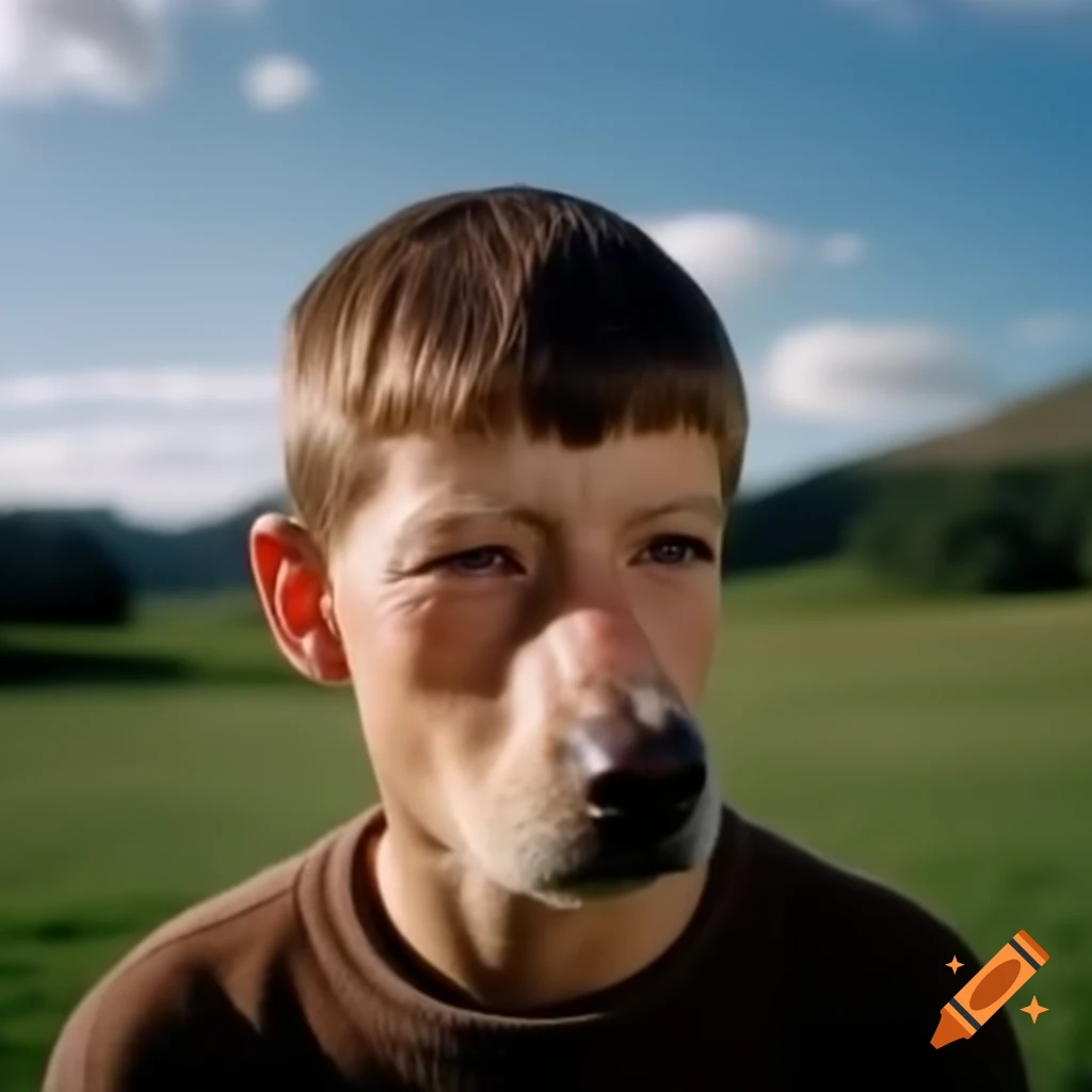 Young guy with dog nose snout, playful expression on Craiyon