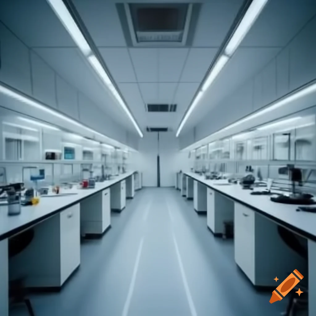 Freshly prepped laboratory with white walls and sterile environment on ...