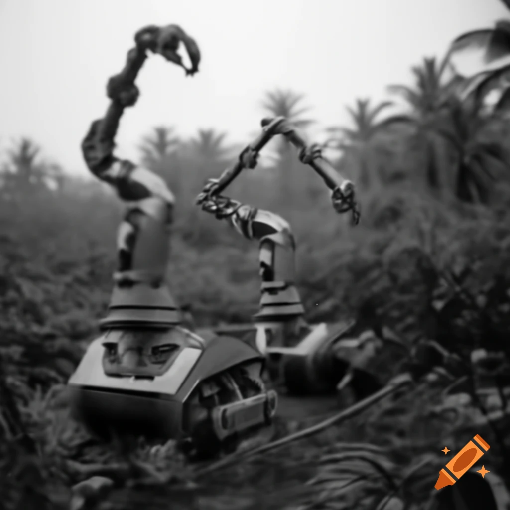 US army robots in Vietnam war jungle, 1960s on Craiyon