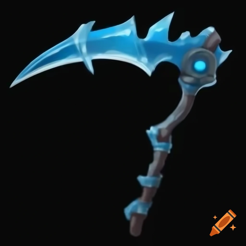 Chilling blue ice scythe woven from skeletal fragments in dark fantasy ...