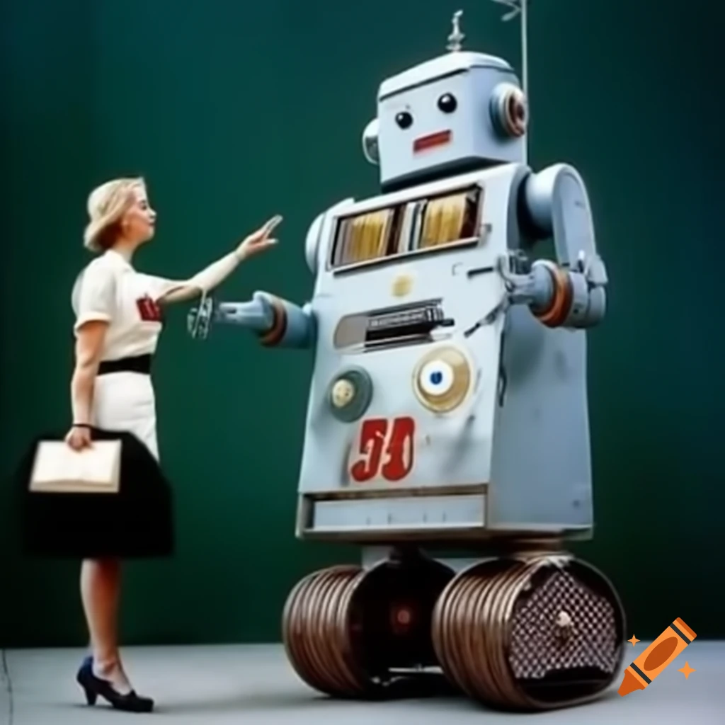 1950s robot carrying a woman on Craiyon