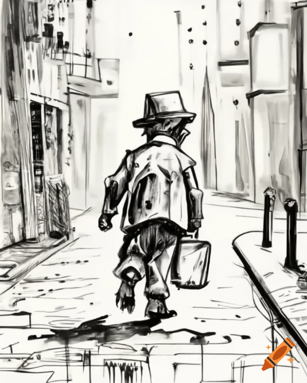 Synthetic cubist painting of Jack the Ripper walking down the street on ...