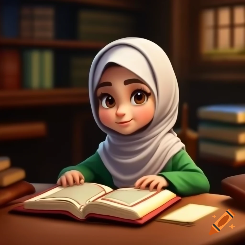 Anime style illustration of a young female Ranger studying Quran ...