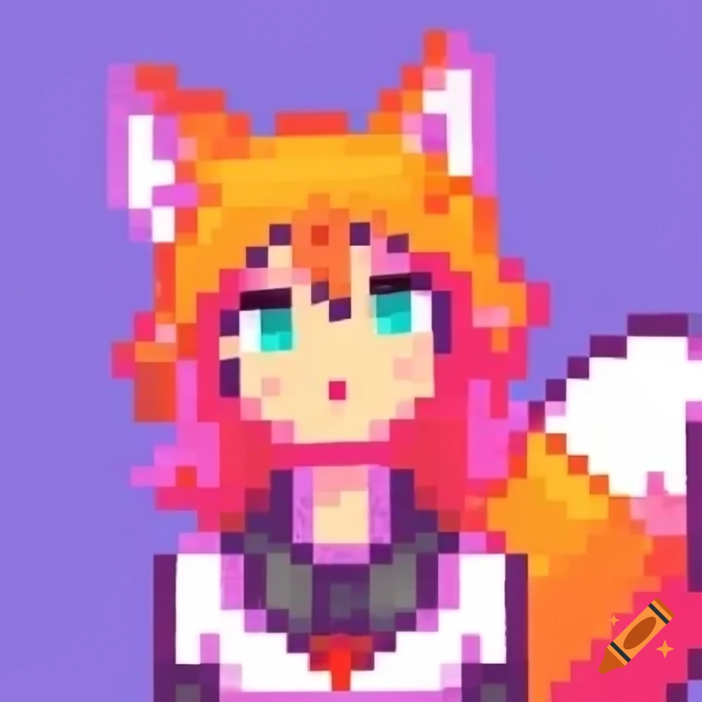 Pixel art representation of a kitsune girl character on Craiyon