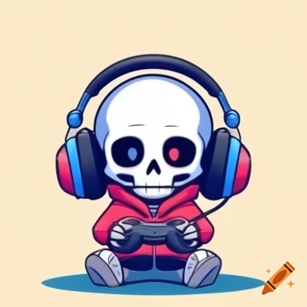 Cartoon skeleton wearing headset and holding gaming controller on Craiyon