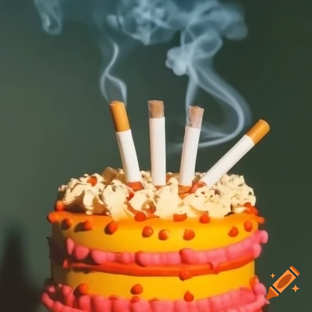 Colorful cake with four cigarettes on top on Craiyon