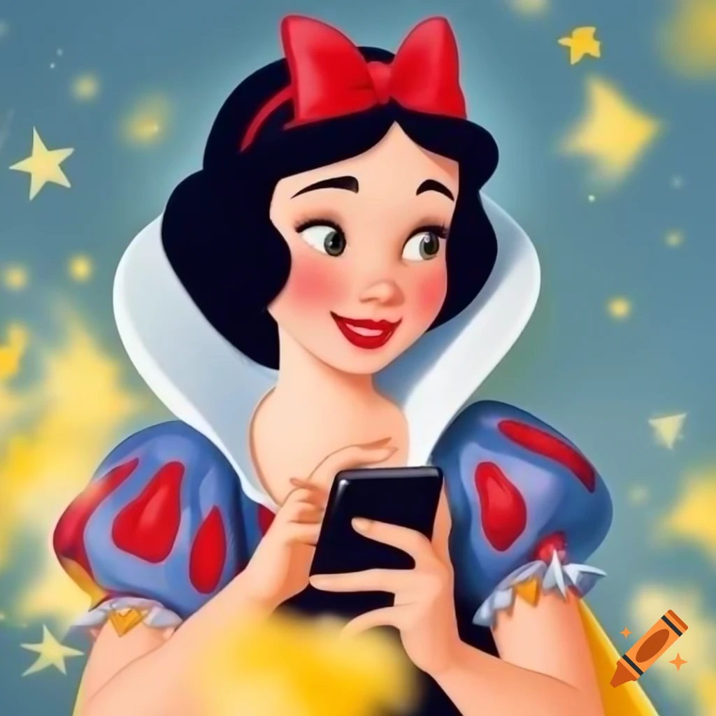 Snow White using a smartphone on Craiyon