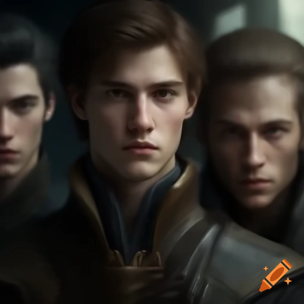 Portrait of three brothers in a fantasy setting on Craiyon