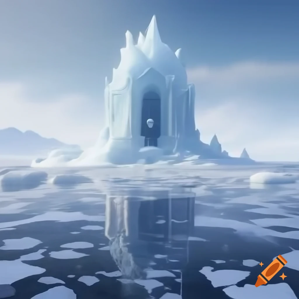 Ethereal ice temple carved from frozen water in a snowy tundra on Craiyon
