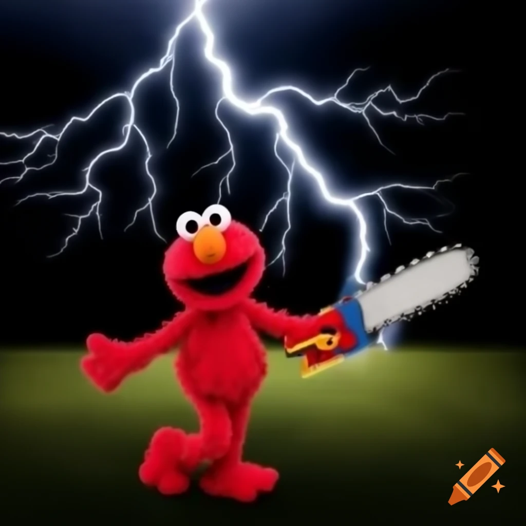 Fictional character resembling a red monster throwing a chainsaw while ...