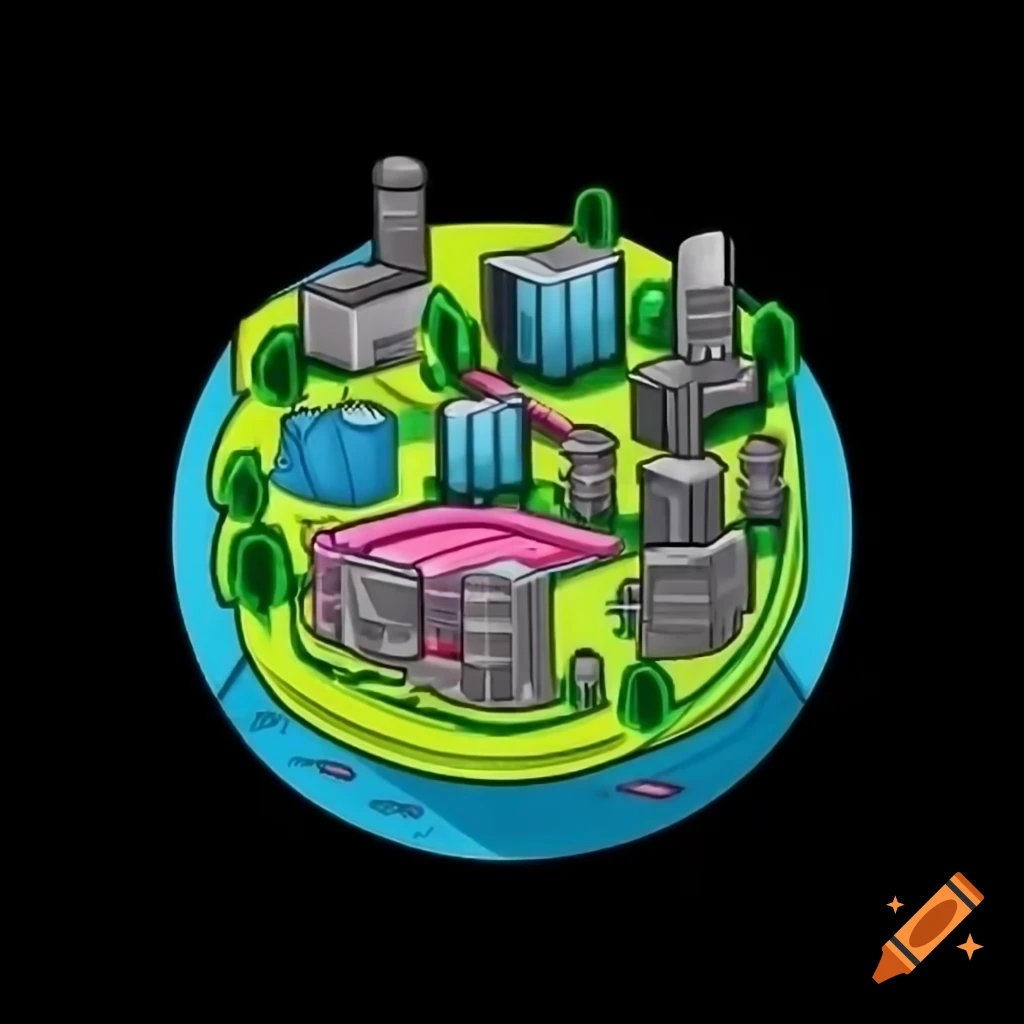 Vibrant cityscape of a cell with organelles, buildings, and parks on ...