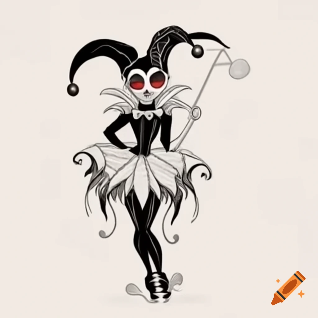 Jester-inspired rabbit girl with sharp crimson eyes and lop-sided ears ...