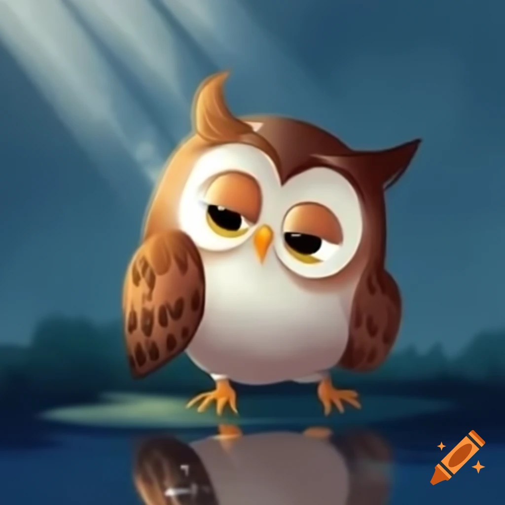 Grumpy owl getting rained on, detailed drawing on Craiyon