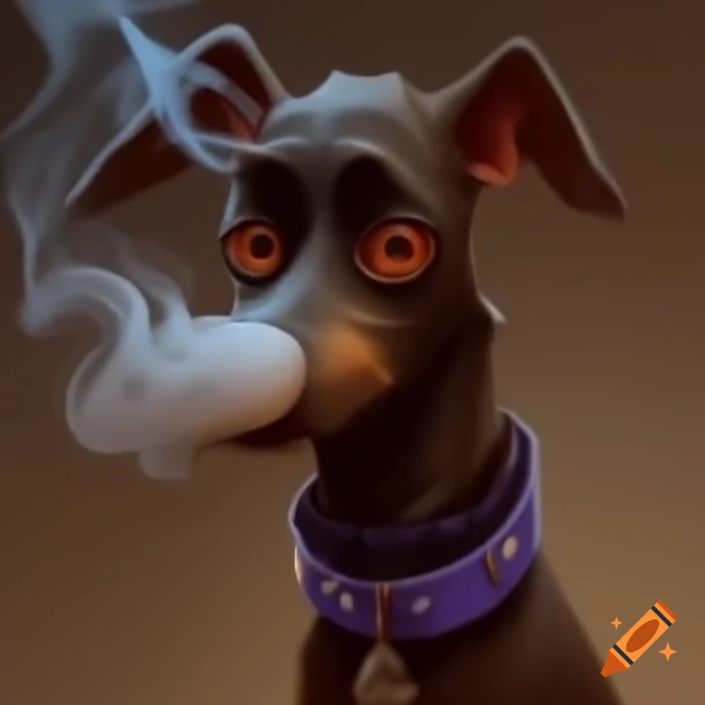 Surreal dog with spiked collar and smoking, imaginative style on Craiyon