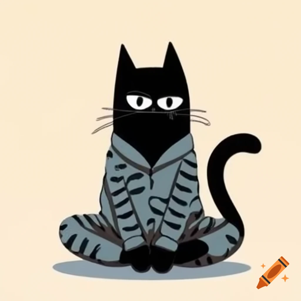 Cartoon art of black cat wearing pajamas on Craiyon