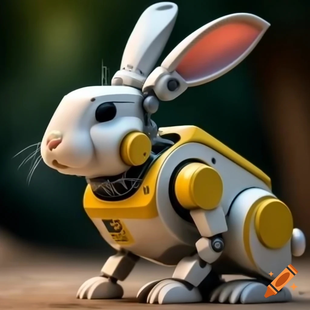 Robot rabbit running on Craiyon