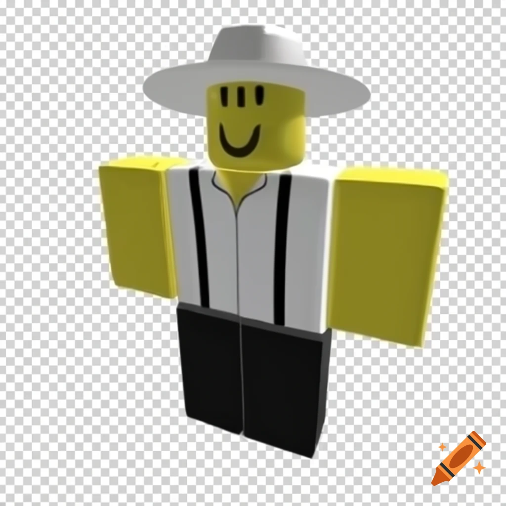 Roblox character with yellow skin, white fedora and black suspenders on ...