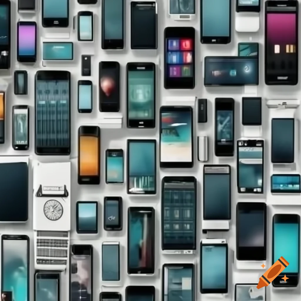 Wall displaying various modern smartphones on Craiyon