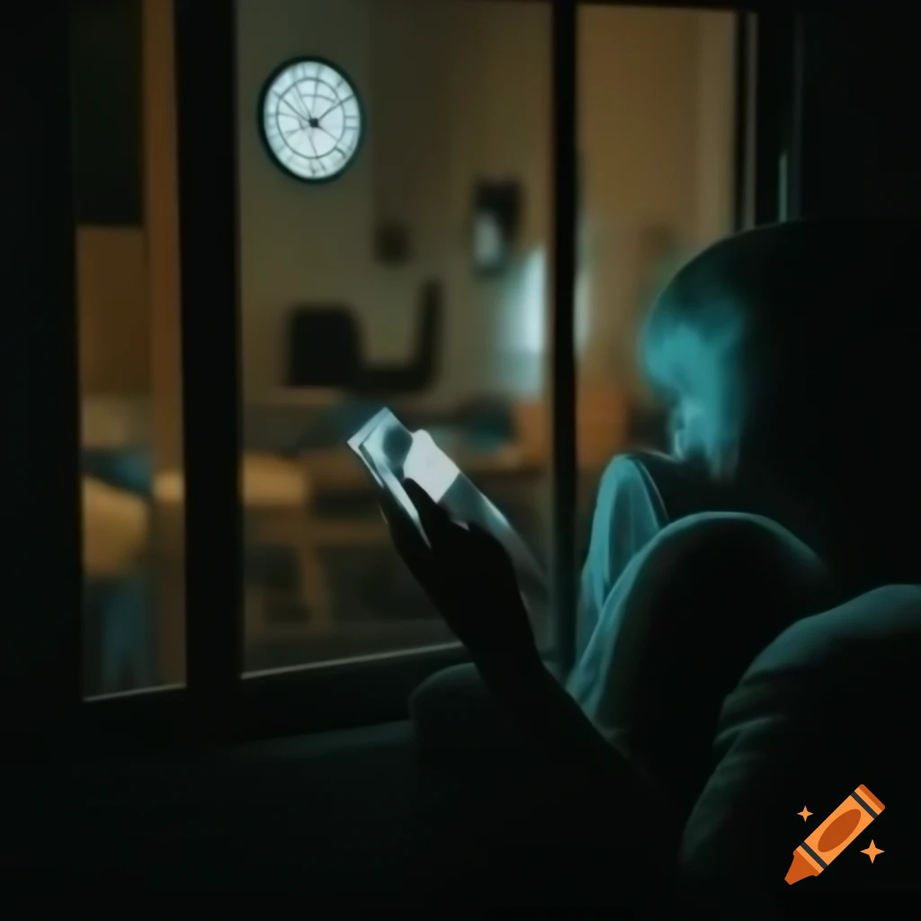 Cozy room with dim lighting depicting a social media user engaged with ...