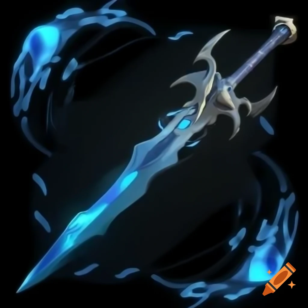 Fantasy dragon sword with scale and blue glowing elements on Craiyon