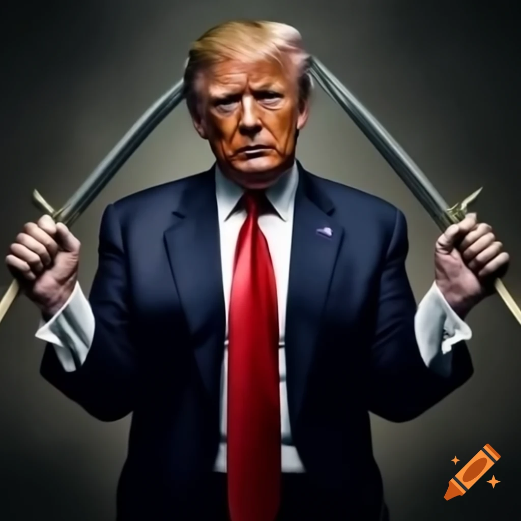 Realistic depiction of donald trump and barack obama sword fighting on ...