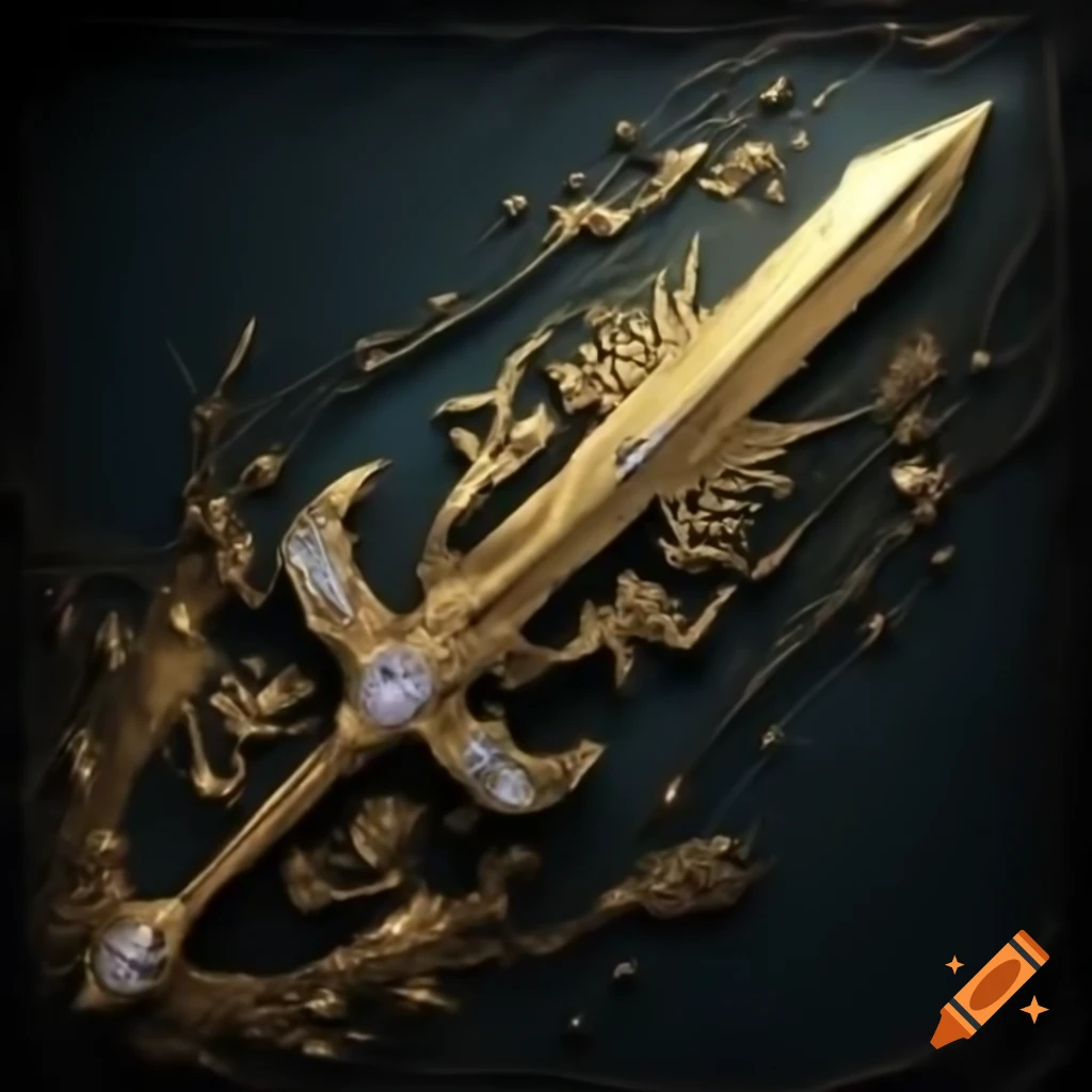 Realistic golden sword adorned with gems on Craiyon