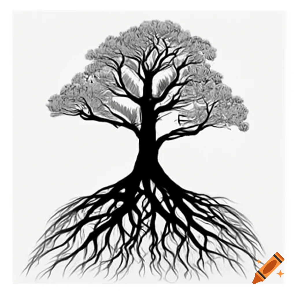 Ancient tree with deep roots symbolizing endurance on Craiyon