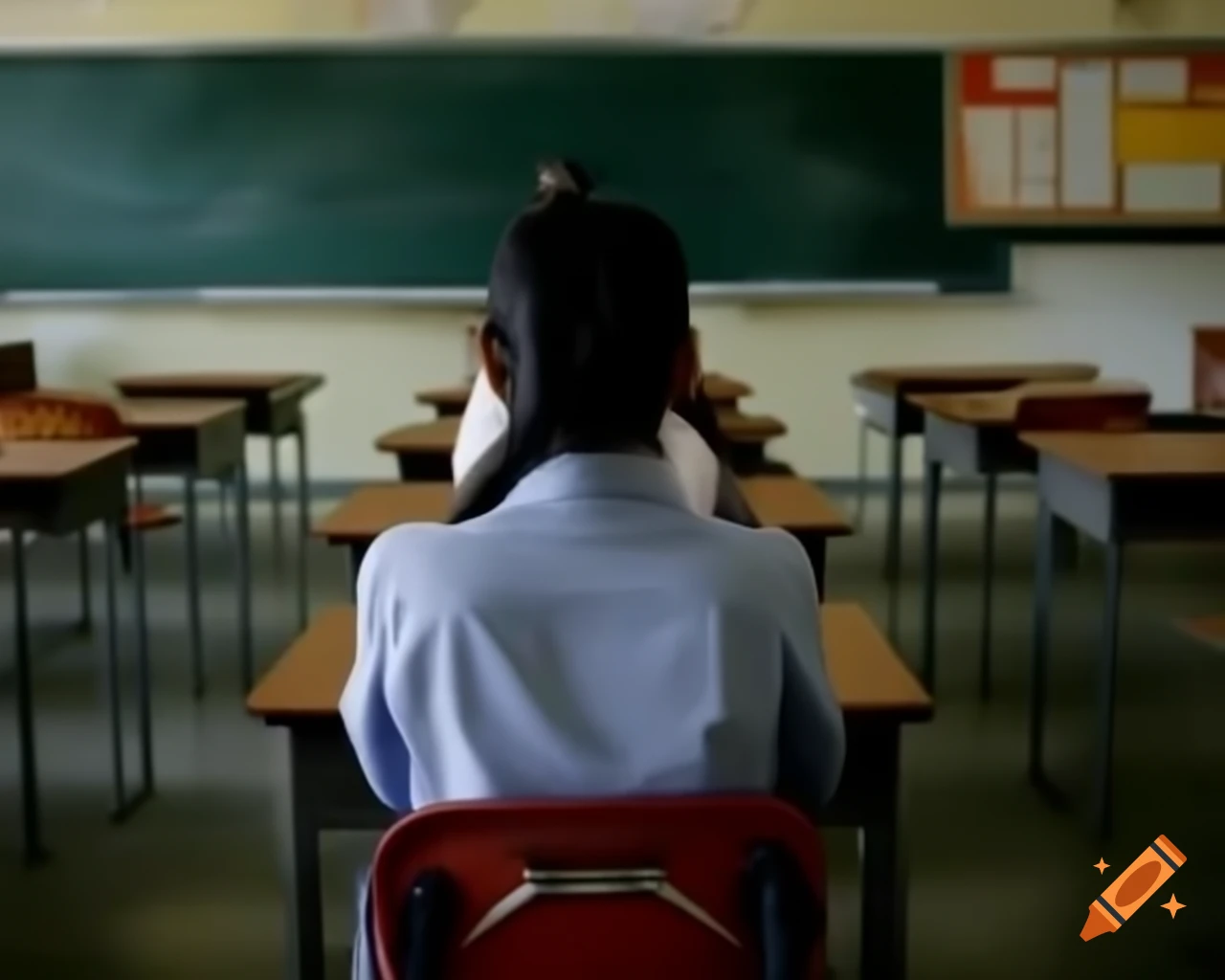 Indian student sitting alone in classroom looking depressed on Craiyon