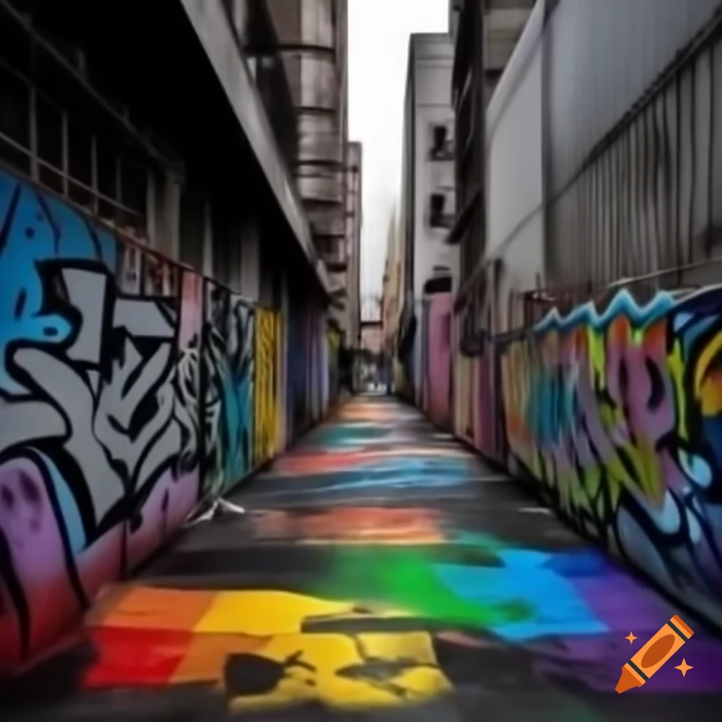 Colorful city ghetto featuring vibrant graffiti art on Craiyon