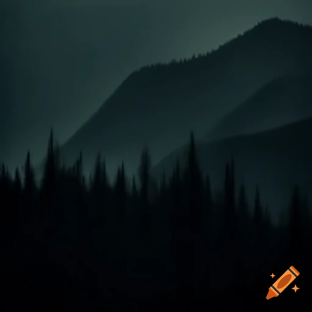 Dark vintage style image of a mountain forest on Craiyon