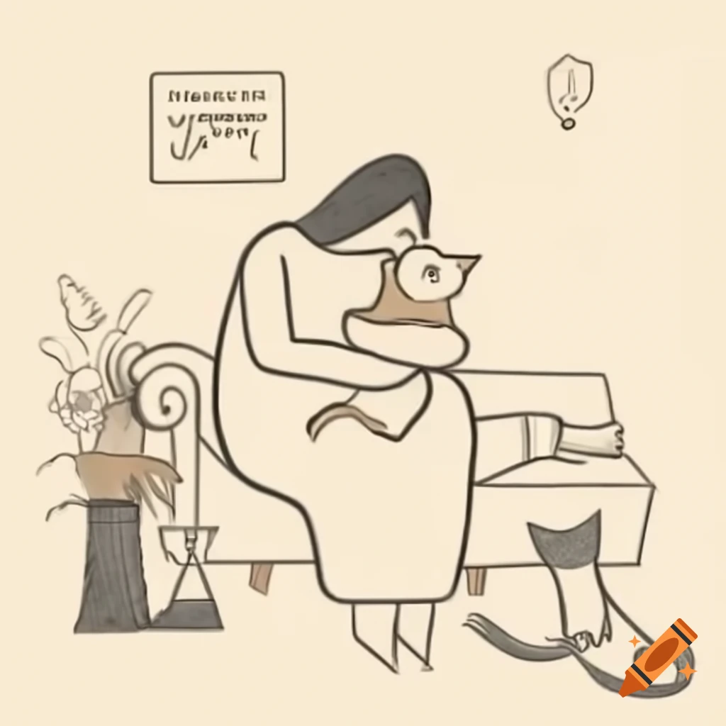 Hand-drawn illustration of owner hugging cat in cozy living room on Craiyon