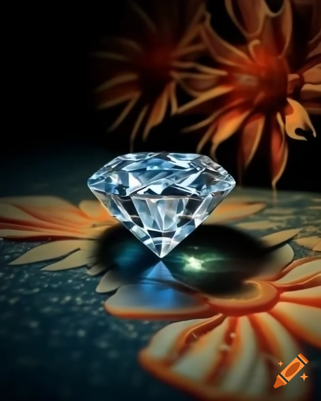 Luminous diamond on vintage tapestry with faded floral pattern on Craiyon