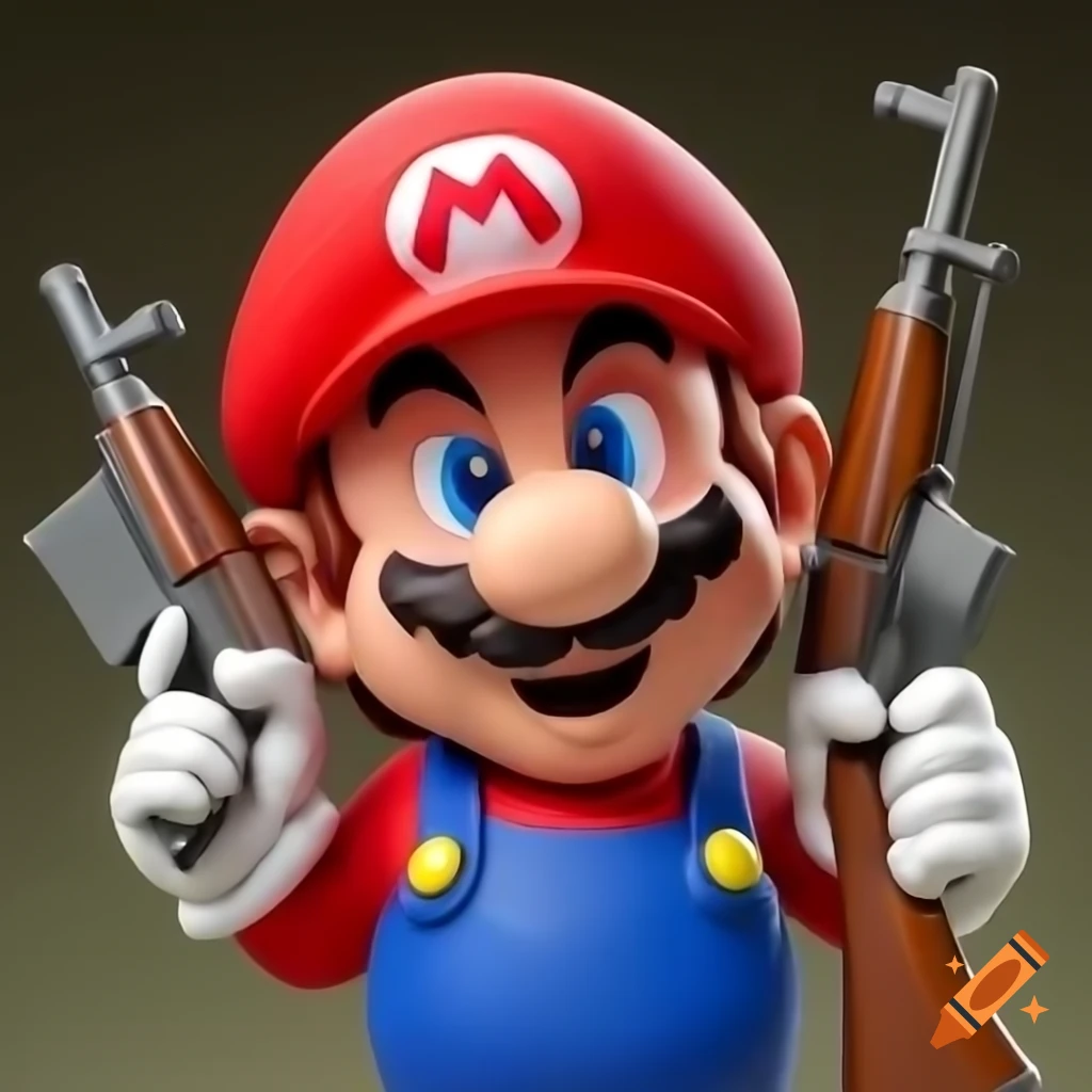 Mario character holding an AK47 in a playful context on Craiyon