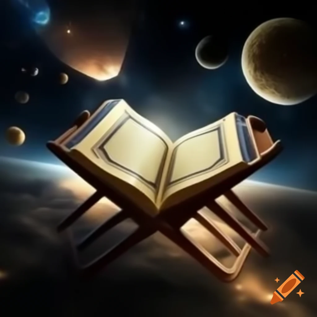 Quran floating in outer space on Craiyon